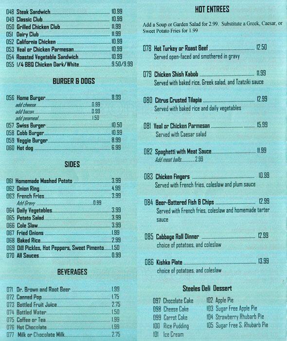 Menu at Steeles Deli Restaurant, Richmond Hill, 180 Steeles Ave W