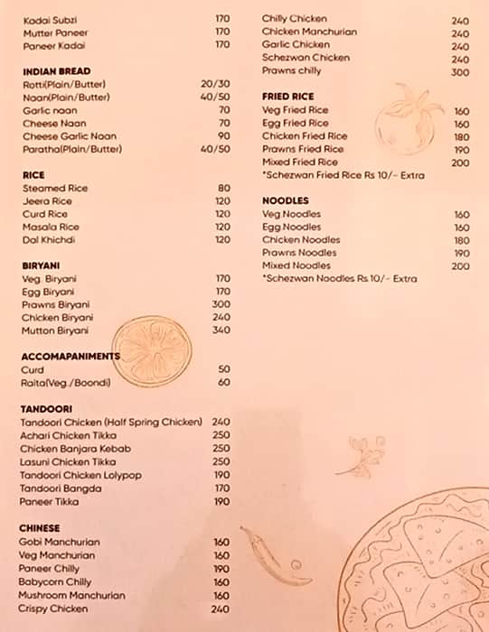 Menu of Pergola, Panaji, Goa