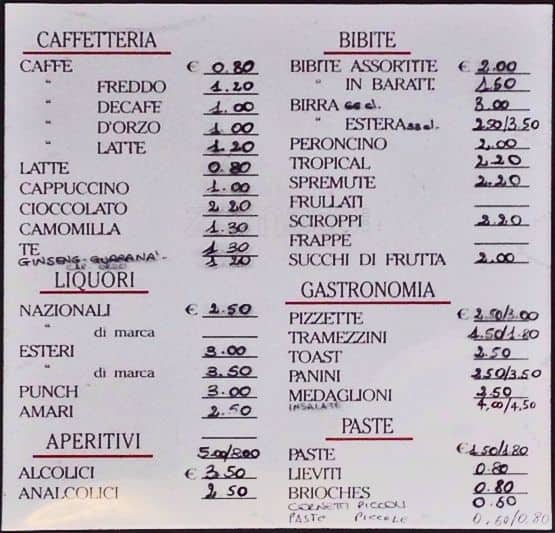 Bar Art Caffè a Roma: Foto del Menu con Prezzi - Zomato Italia