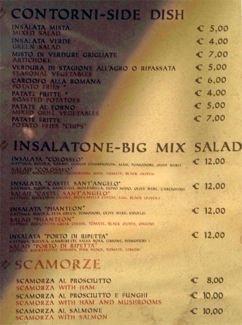 Menu au L'Antica Porta pizzeria, Rome, Via dei Coronari