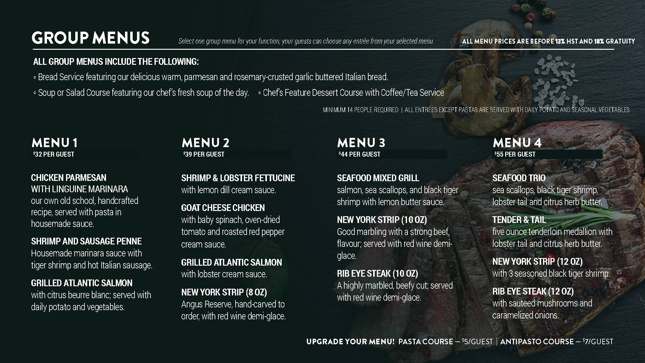 Menu at Sandstone Grillhouse steakhouse, Niagara Falls