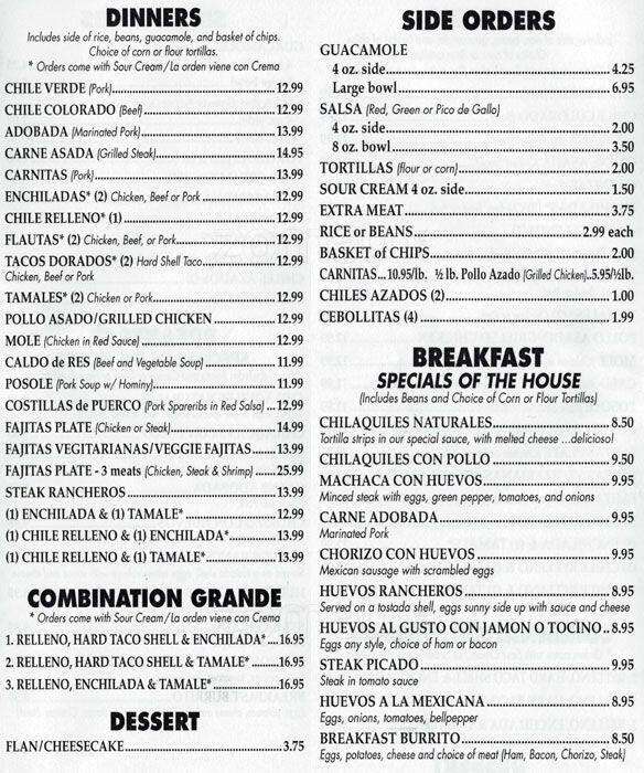 Menu at Mi Burrito Mexican Restaurant, Santa Rosa