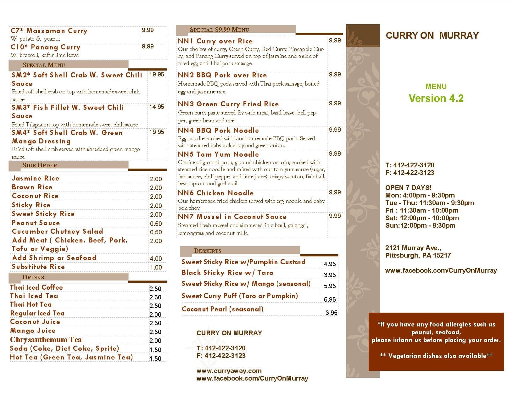 Carta de comida rápida Curry on Murray, Pittsburgh