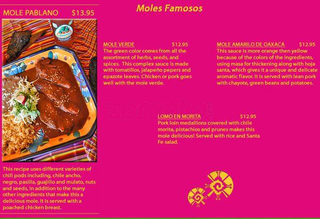 Menu at Amelia's restaurant, Hillsboro