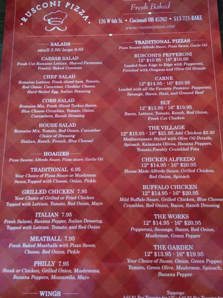Menu at Rusconi Bar & Kitchen, Cincinnati