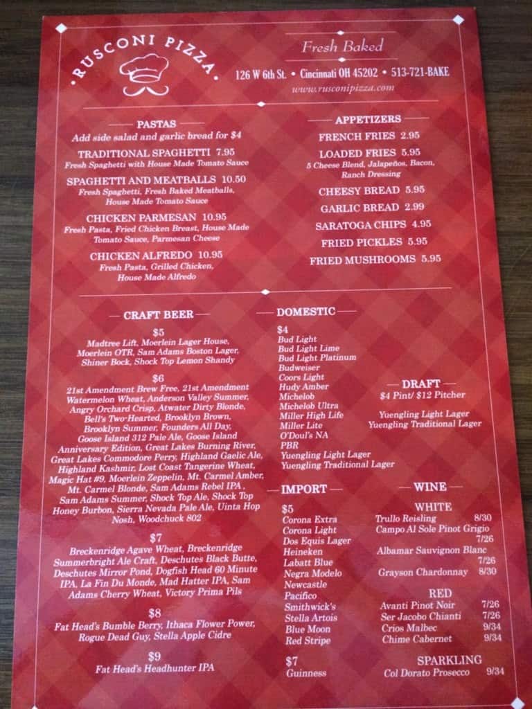 Menu at Rusconi Bar & Kitchen, Cincinnati