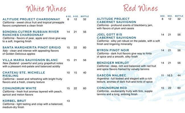 Menu at Phillips Seafood restaurant, Charlotte