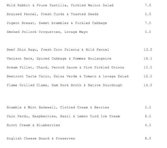 Menu at Native restaurant, London, 3 Neal's Yard
