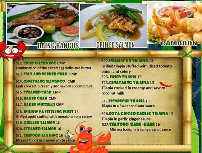 Menu at Filipino Chef restaurant, Calgary