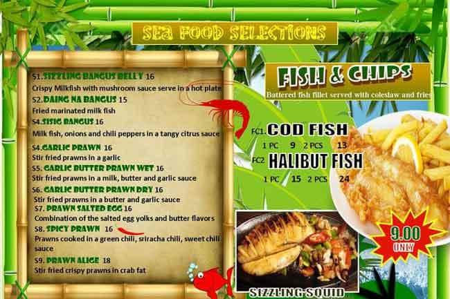 Menu at Filipino Chef restaurant, Calgary