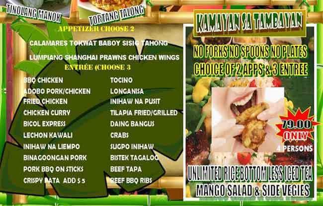 Menu at Filipino Chef restaurant, Calgary