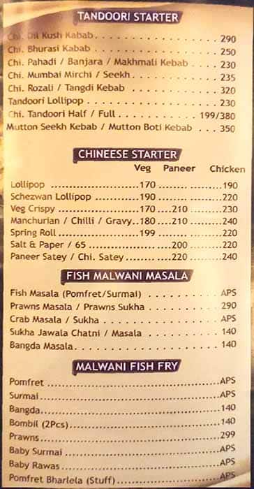 Menu at Vedha Malvan, Mumbai