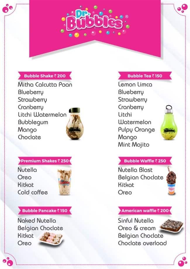 Menu at Dr Bubbles, Kanpur