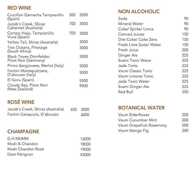 Menu at Bo Tai, Vagator