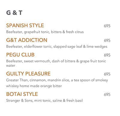 Menu at Bo Tai, Vagator