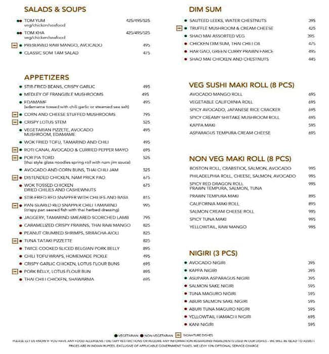 Menu at Bo Tai, Vagator