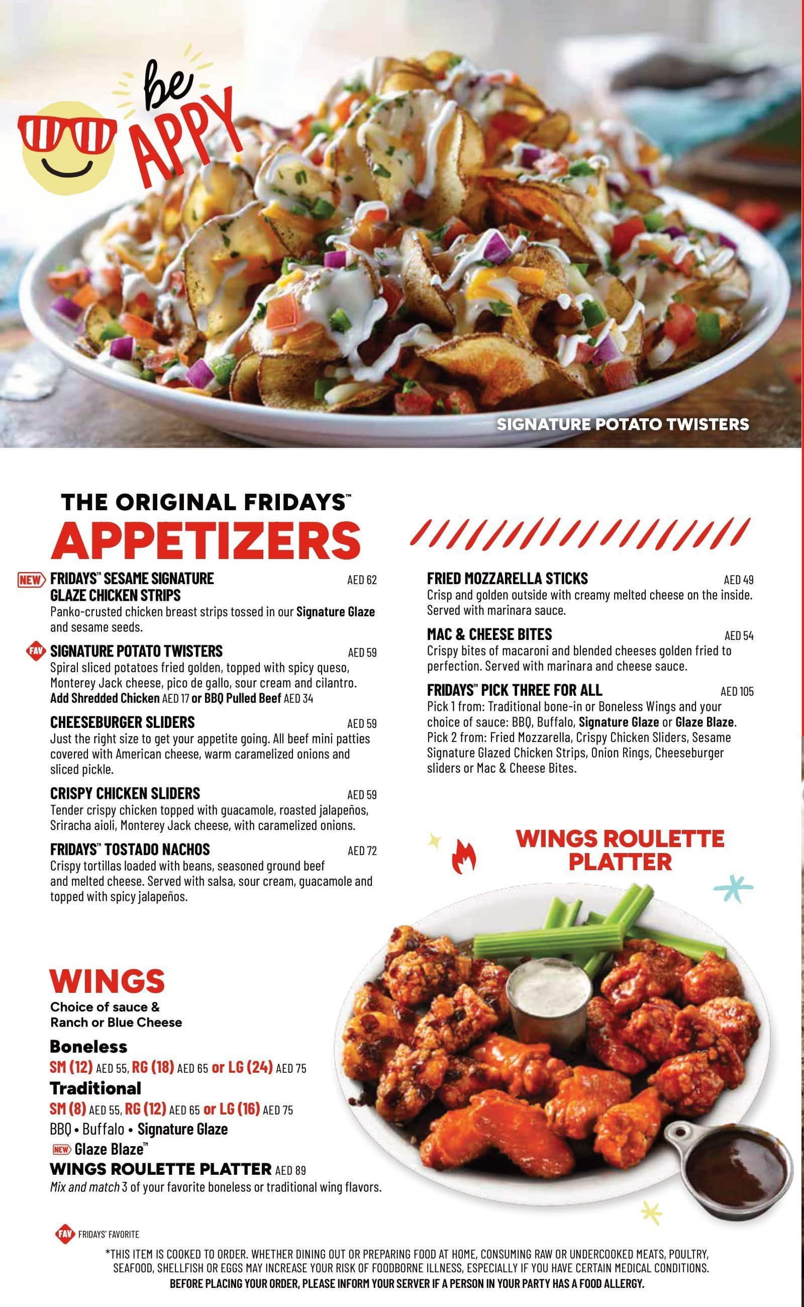 Menu of TGI Fridays, Festival Centre Mall, Festival City, Dubai