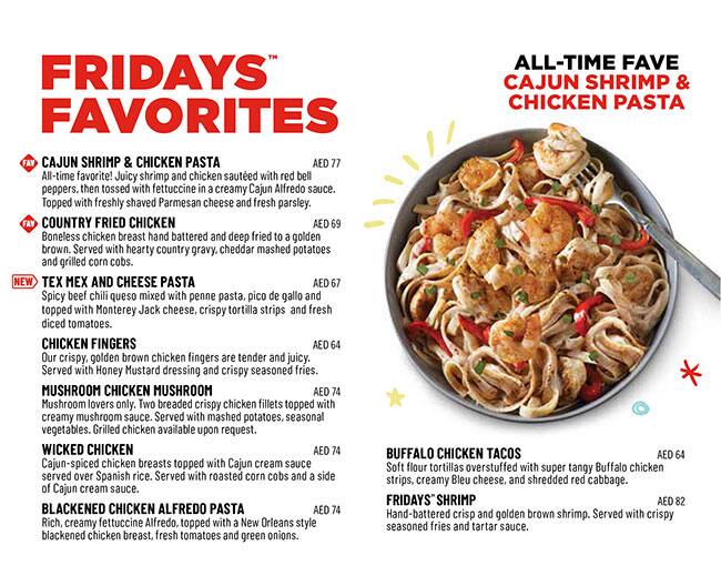 Carta del restaurante TGI Fridays, Dubai, 1b 30 St