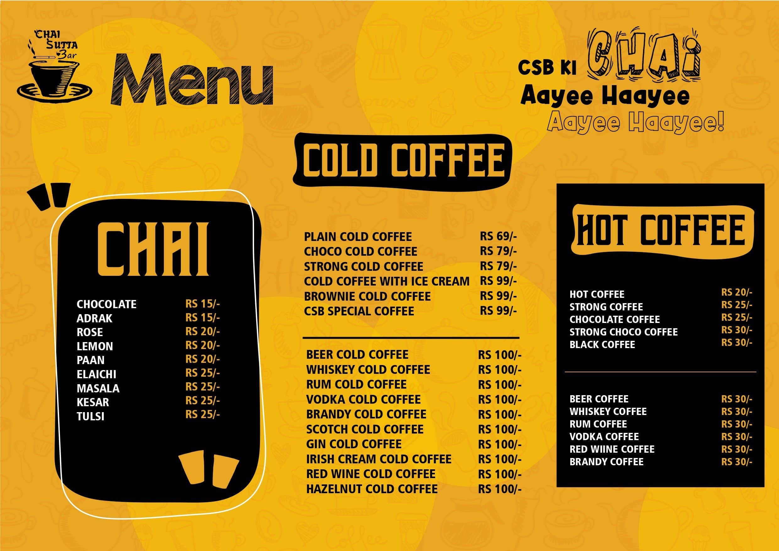 Menu of Chai Sutta Bar, Himayath Nagar, Hyderabad