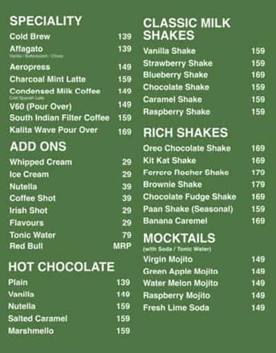 Menu at Coffee Therapy, Bhopal