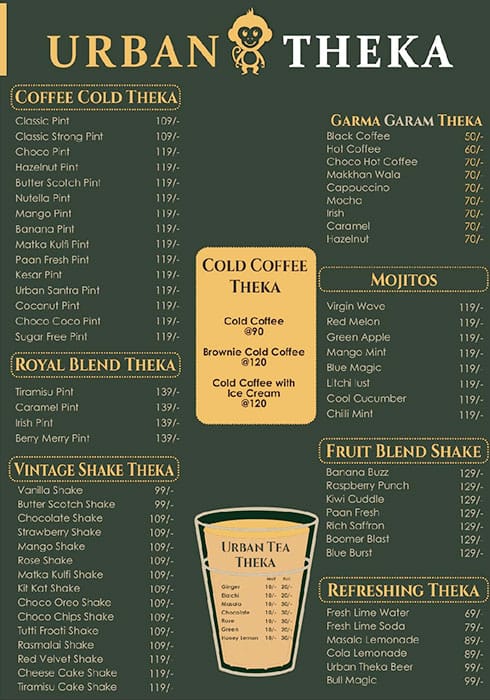 Menu of Urban Theka, Bhawar Kuan, Indore