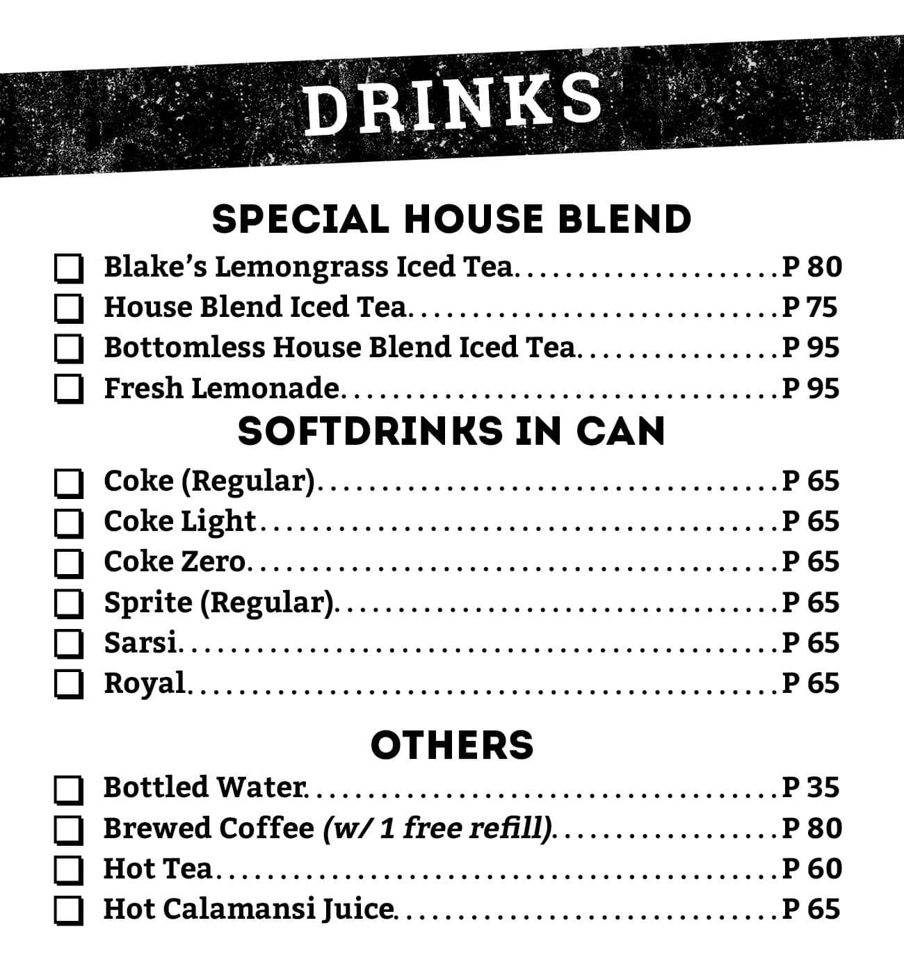Menu at Blake's Wings & Steaks restaurant, Makati, 170 Salcedo