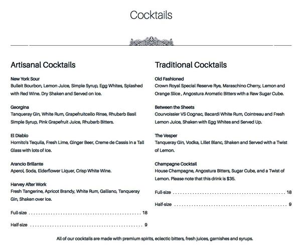 Menu at GEORGE Restaurant, Toronto