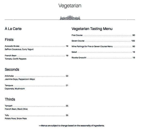 Menu at GEORGE Restaurant, Toronto