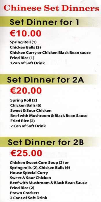 Menu at Lam Inn, Dublin