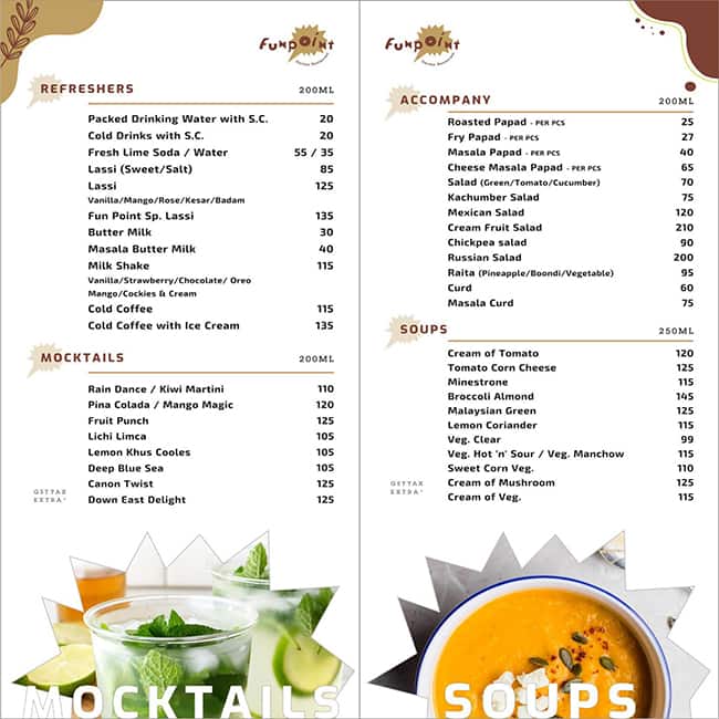 Menu of Fun Point, Chandkheda, Ahmedabad