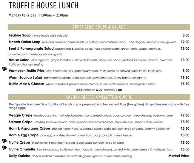 Menu at The Truffle House & Cafe, West Vancouver