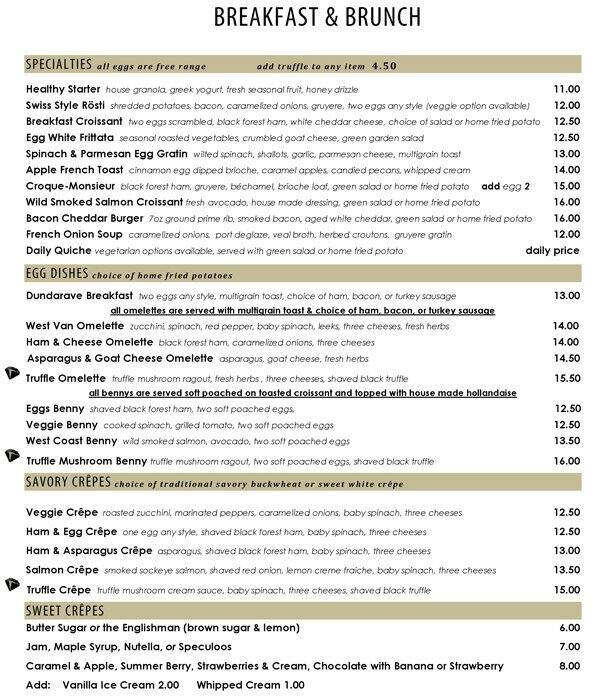 Menu at The Truffle House & Cafe, West Vancouver