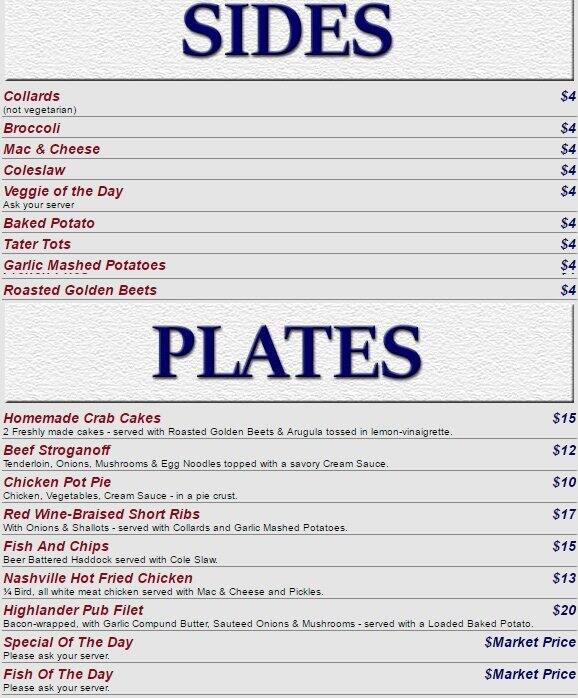 Menu at The Highlander pub & bar, Atlanta, 931 Monroe Dr NE ste c-101