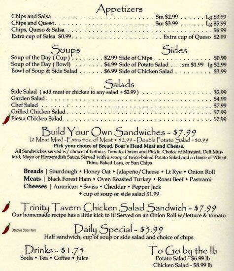 Trinity Tavern Menu, Menu podniku Trinity Tavern, Irving, Irving ...
