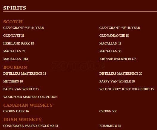 Menu at Bohanan’s restaurant, San Antonio