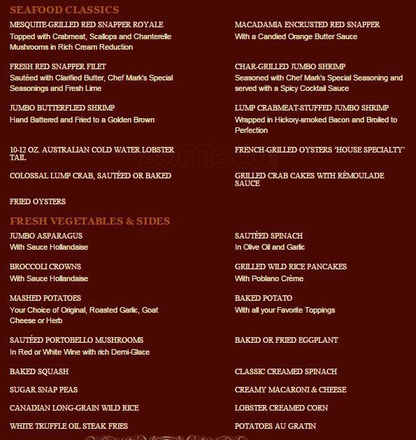 Menu at Bohanan’s restaurant, San Antonio