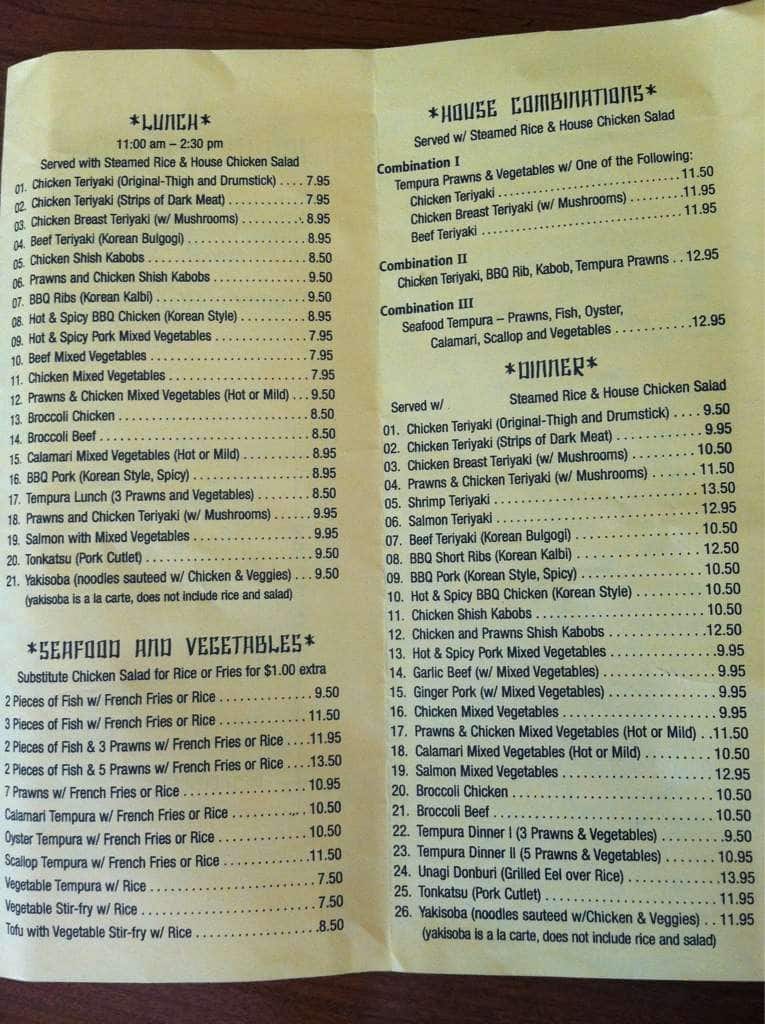Menu at Moon's Kitchen restaurant, Morgan Hill