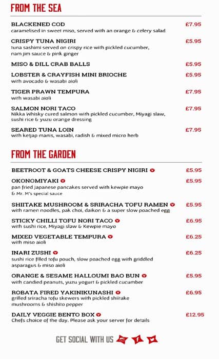 Menu at Miyagi restaurant, Ormskirk