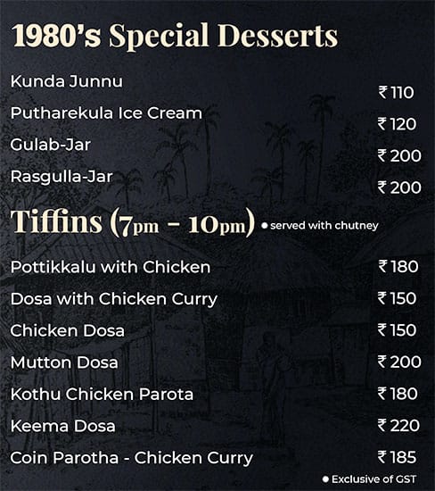 Menu at 1980's Military Hotel, Hyderabad