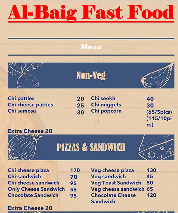 Menu of Al-Baig Fast Food, Mumbra, Thane