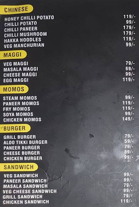 Menu of Cafe Dark Night, Sector 3, Faridabad