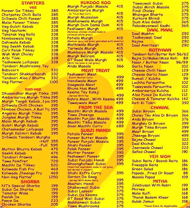 Menu of Northern Tadka, Seawoods, Navi Mumbai