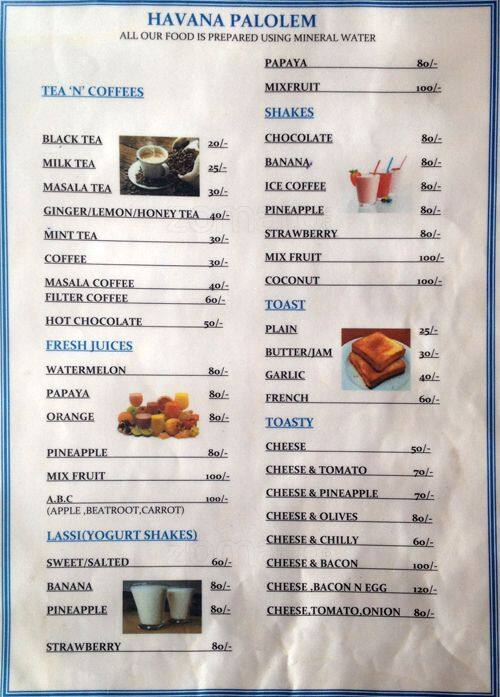 Havana Cuba Menu, Menu untuk Havana Cuba, Palolem, Goa - Zomato