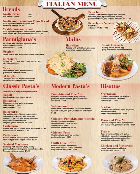 Nonna's Italian, Seafood and Steakhouse Menu - Urbanspoon/Zomato
