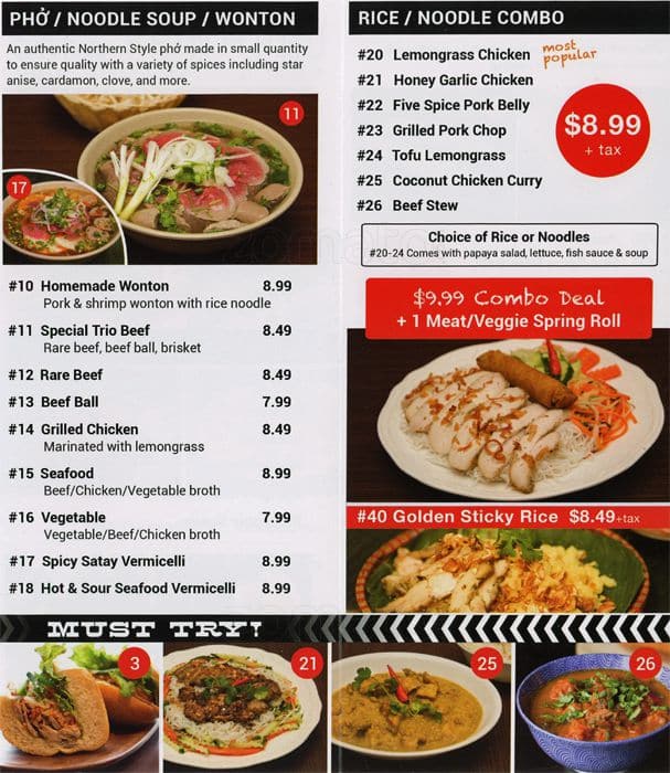 Menu at Cafe Phin, Vancouver, 976 Denman St