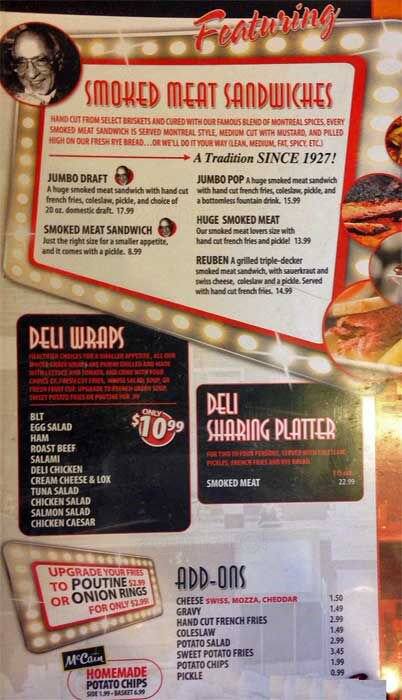 Menu at Dunn's Famous restaurant, Ottawa, 355 Dalhousie St