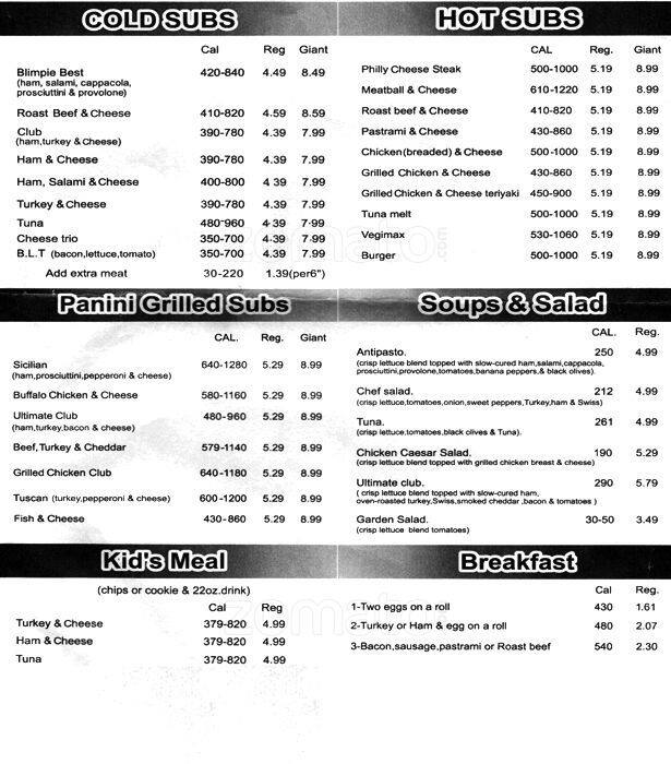 Blimpie Menu, Menu for Blimpie, Flushing, New York City - Urbanspoon/Zomato