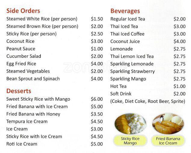 Menu at White Elephant Thai Cuisine restaurant, Santa Clara