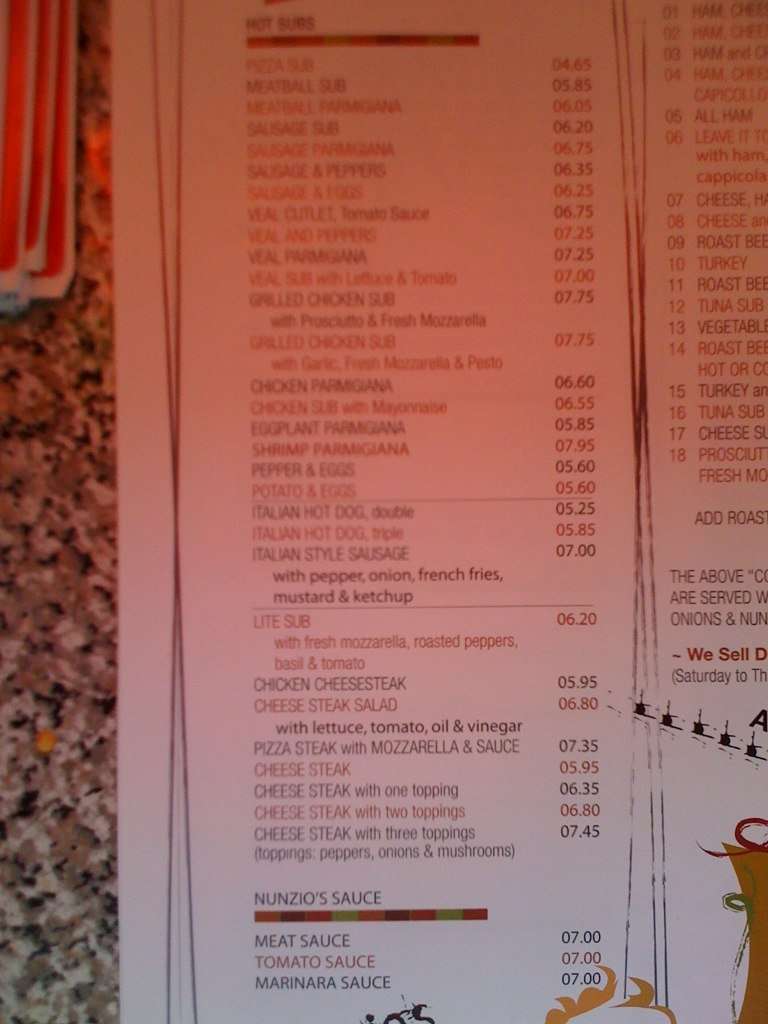 Menu at Nunzio's Pizza MX pizzeria, Scotch Plains