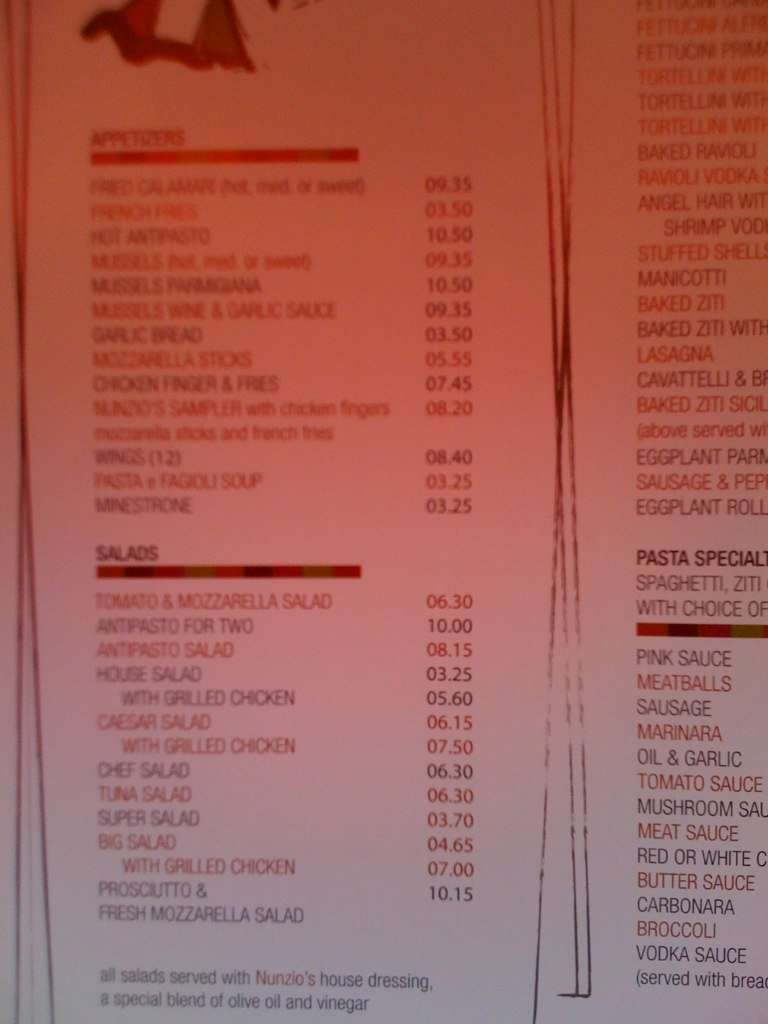 Menu at Nunzio's Pizza MX pizzeria, Scotch Plains